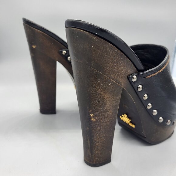 Prada | Shoes | Prada Leather Wooden Platform Clog | Poshmark